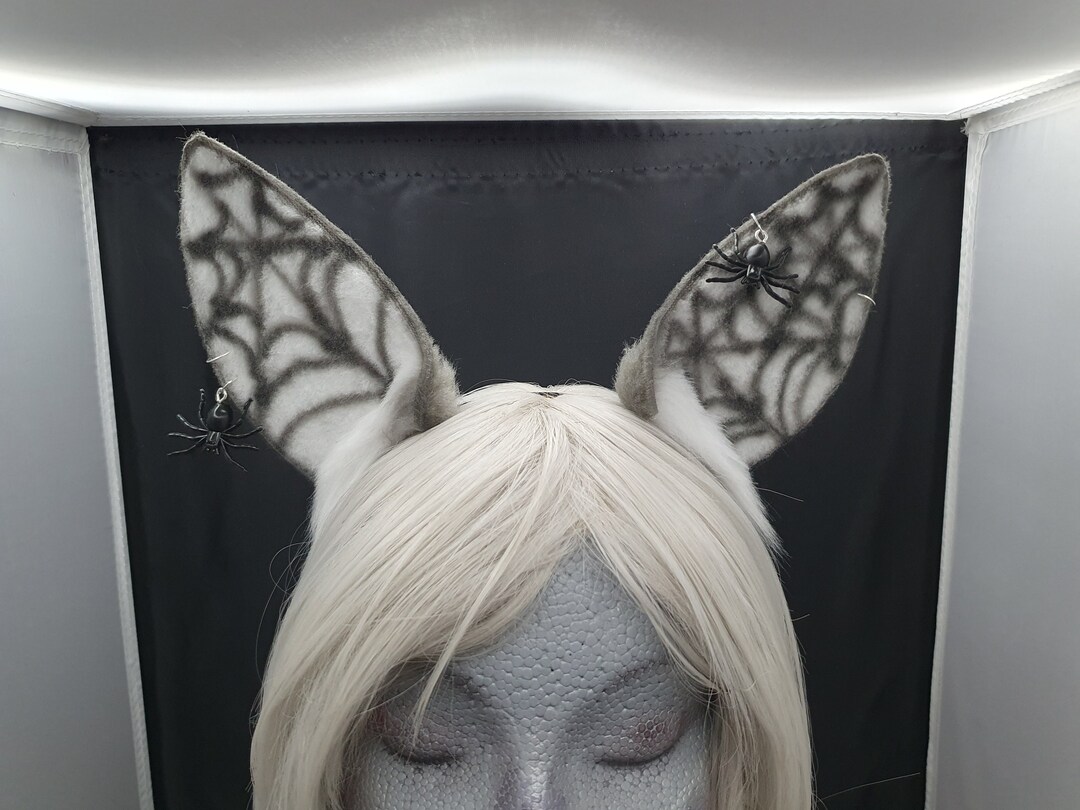 Spider Web - Grey and White Pointed Bunny Ear Headband - Etsy