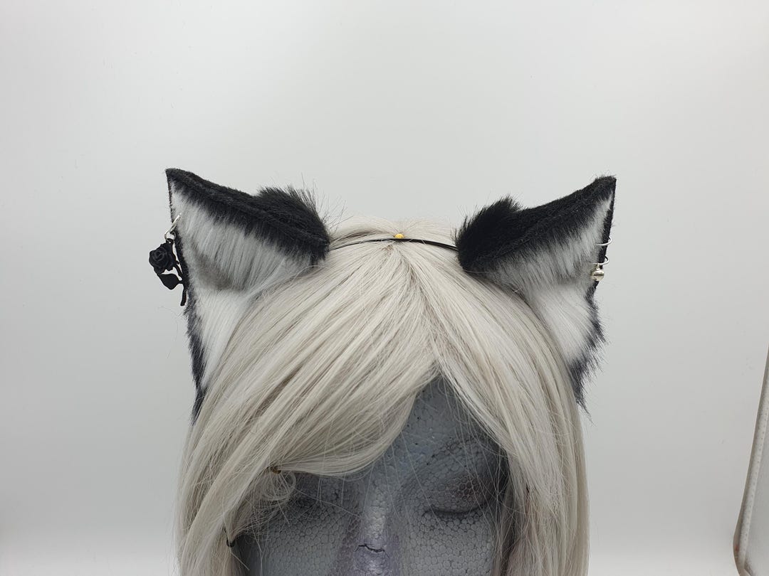 Black and White Fox Kit Faux Fur Ear Headband: Furry/kemonomimi ...