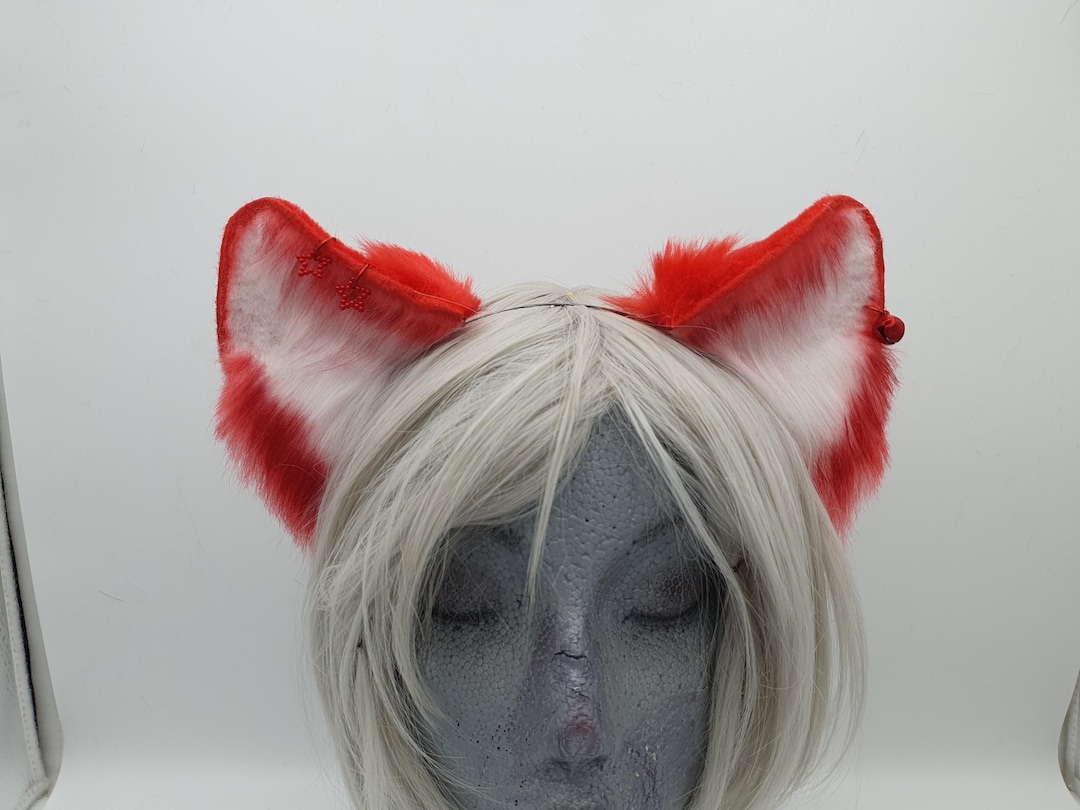 Bright Red and White Wolf Ear Headband - Etsy