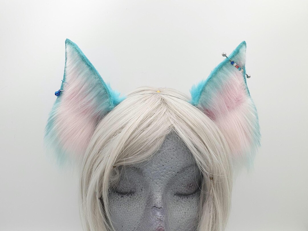 Turquoise and Baby Pink Bat Faux Fur Ear Headband: Furry/kemonomimi ...
