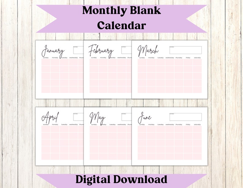 Printable Blank Calendar Digital Download Pink PNG and - Etsy