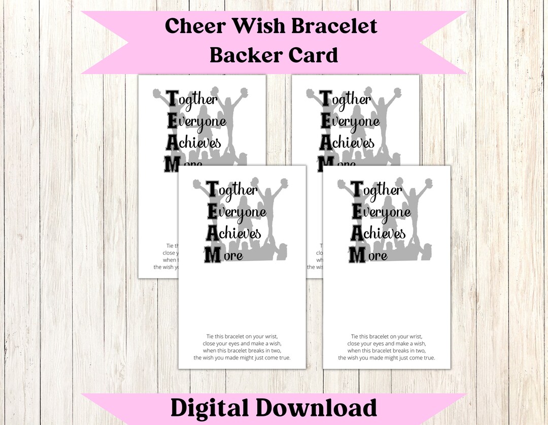 Team Cheer Bracelet Wish Card Printable Wish Card Backer Wish Bracelet ...