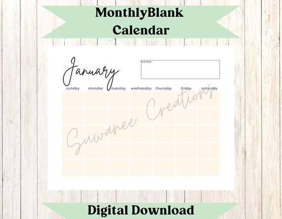 Printable Blank Calendar Digital Download Yellow PNG and - Etsy