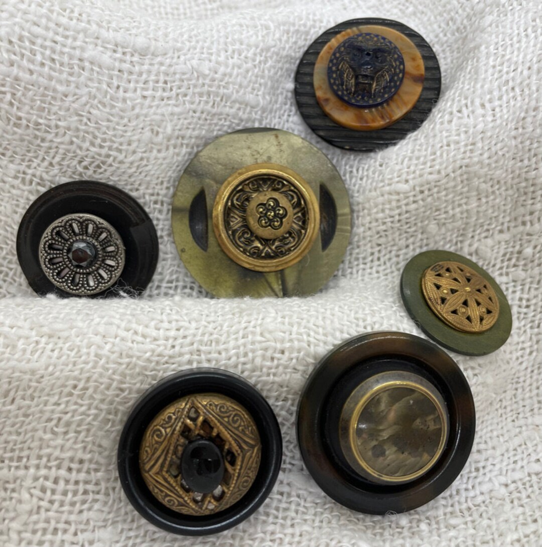 6 Vintage, Antique Button Stacks or Jewelry Findings, Celluloid, 1800s ...