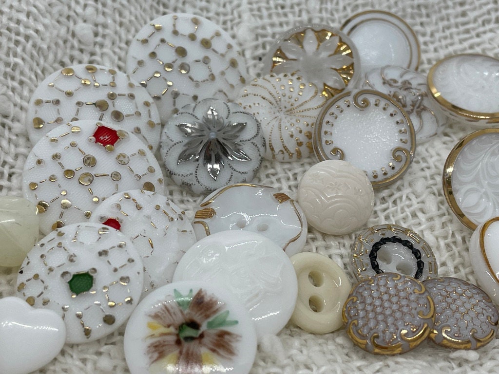 27 Modern White & Clambroth Glass Buttons Gold Luster - Etsy