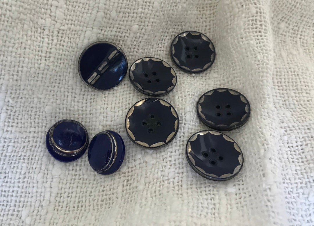 8 Cobalt Blue Deco Glass Buttons 1920s and 30s, Silver Luster, 5 Match ...