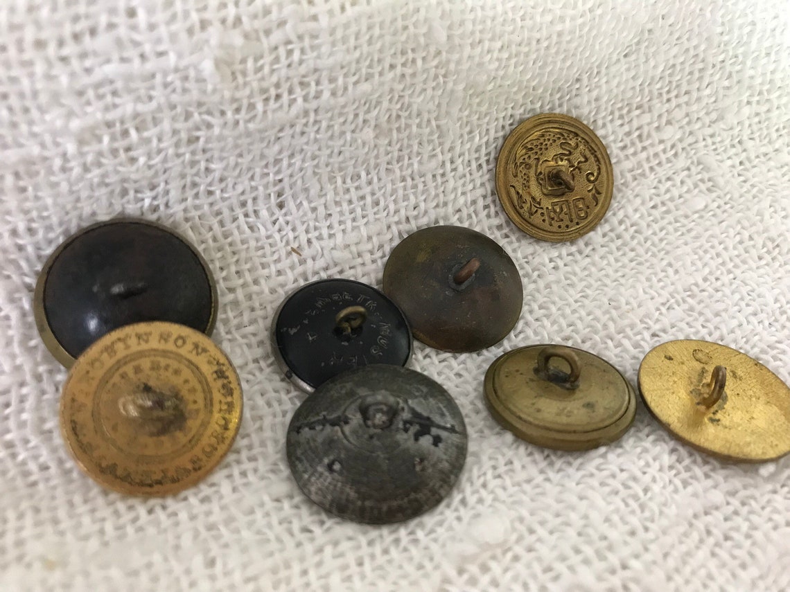 8 Med Antique Brass Buttons 19th Century Wire Loop - Etsy
