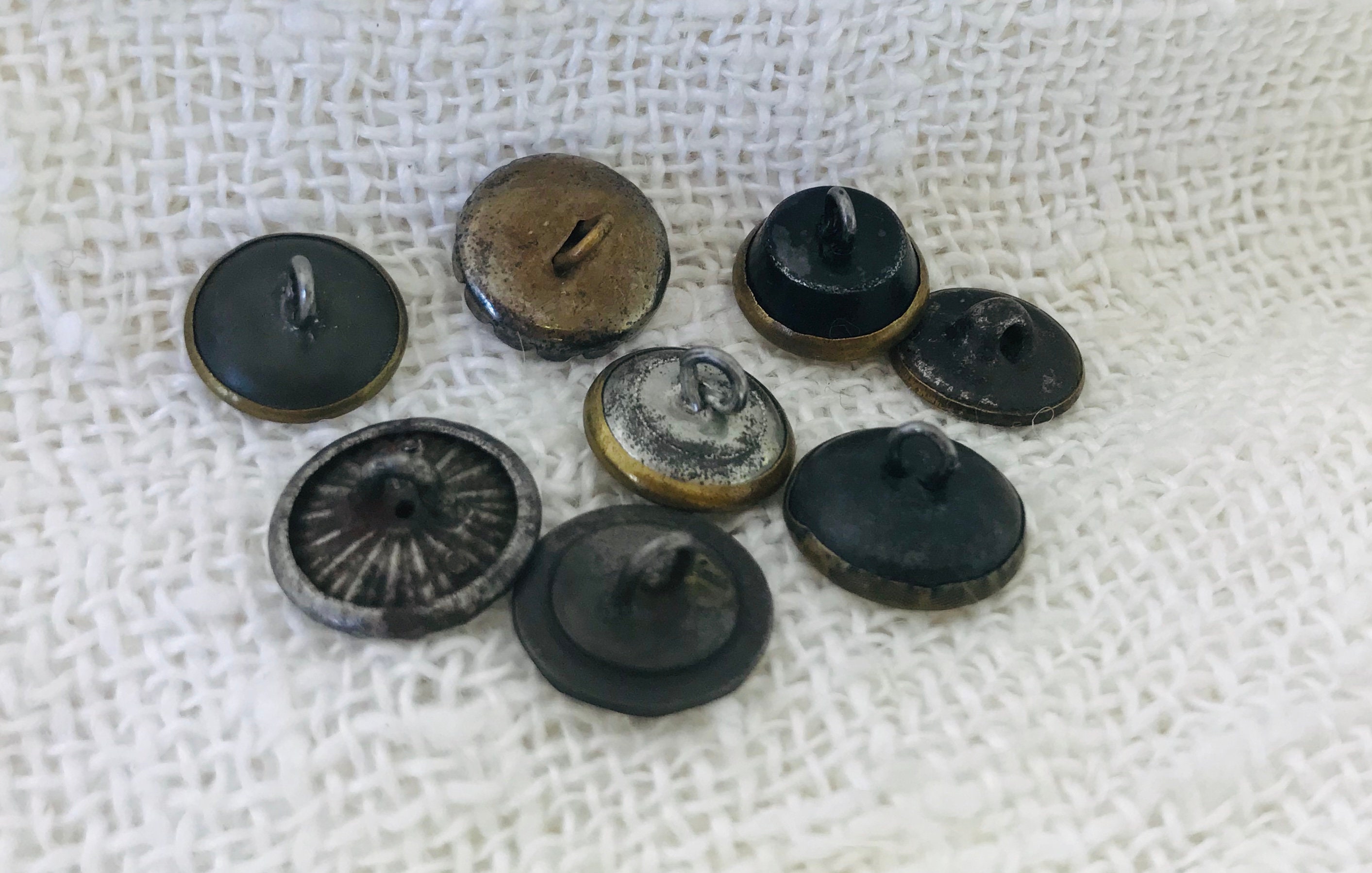 8 Antique Cut Steel Brass Buttons 1800s Cobalt Glass Anvil | Etsy