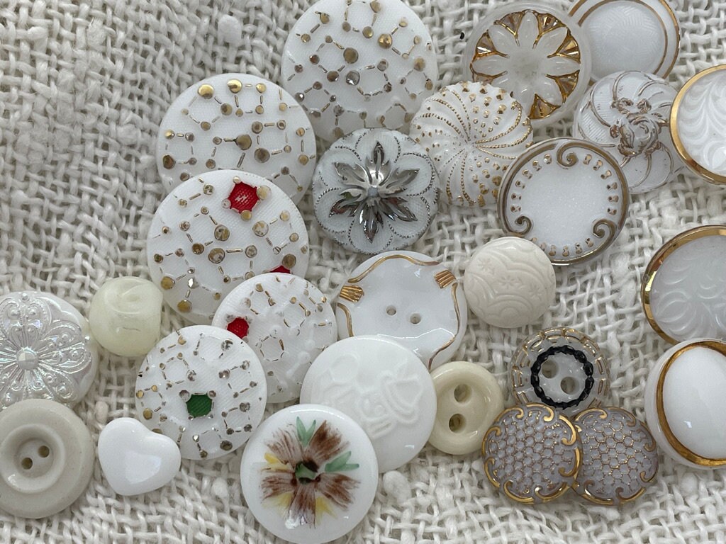 27 Modern White & Clambroth Glass Buttons Gold Luster - Etsy