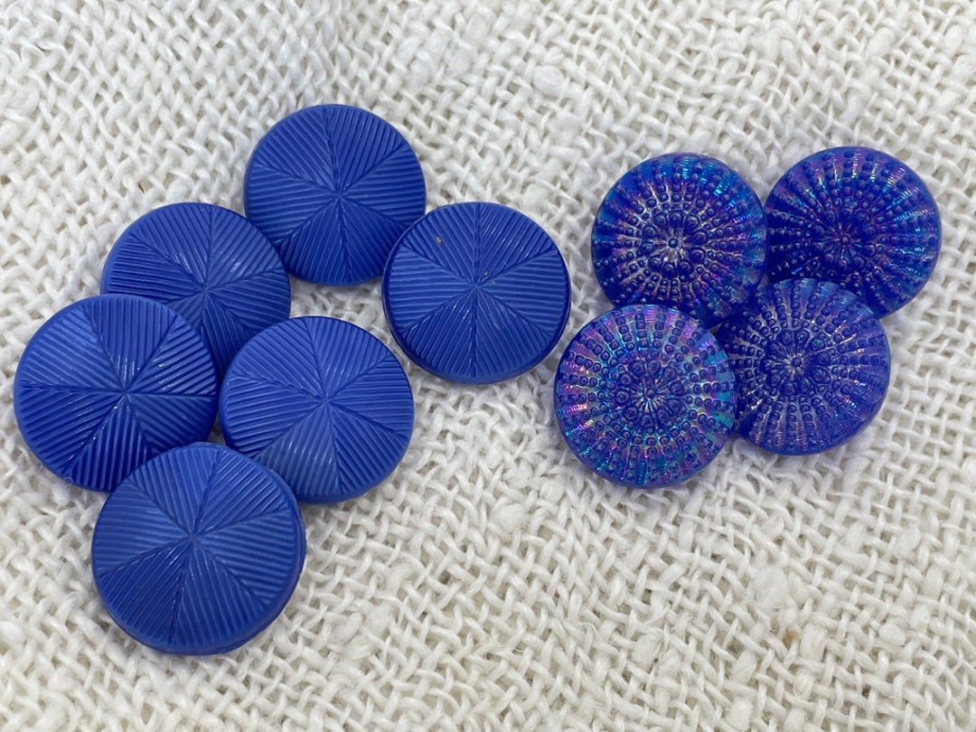 10 Modern Cobalt Glass Buttons, Iridescent Luster on Radiating Pattern ...