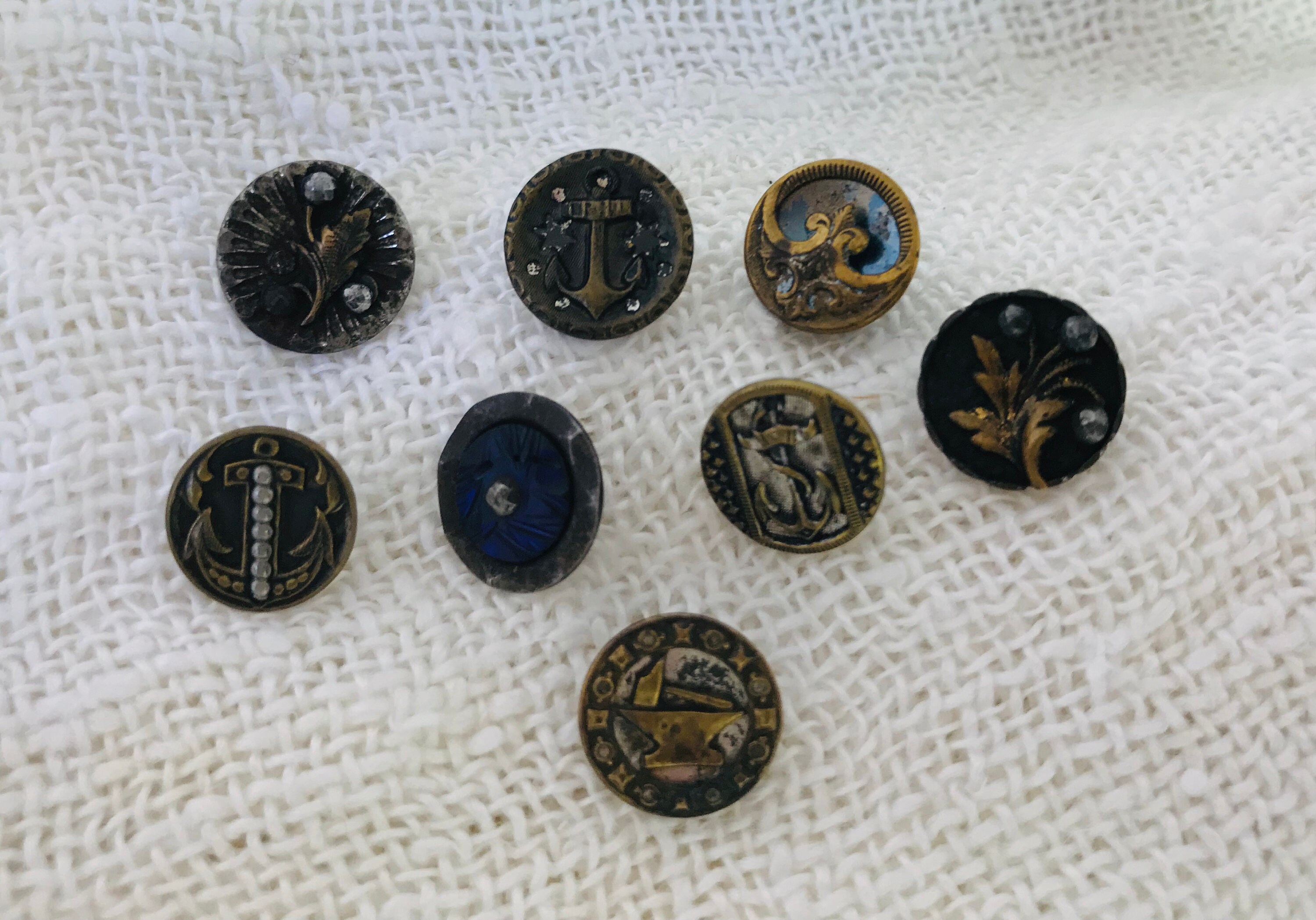 8 Antique Cut Steel Brass Buttons 1800s Cobalt Glass Anvil - Etsy