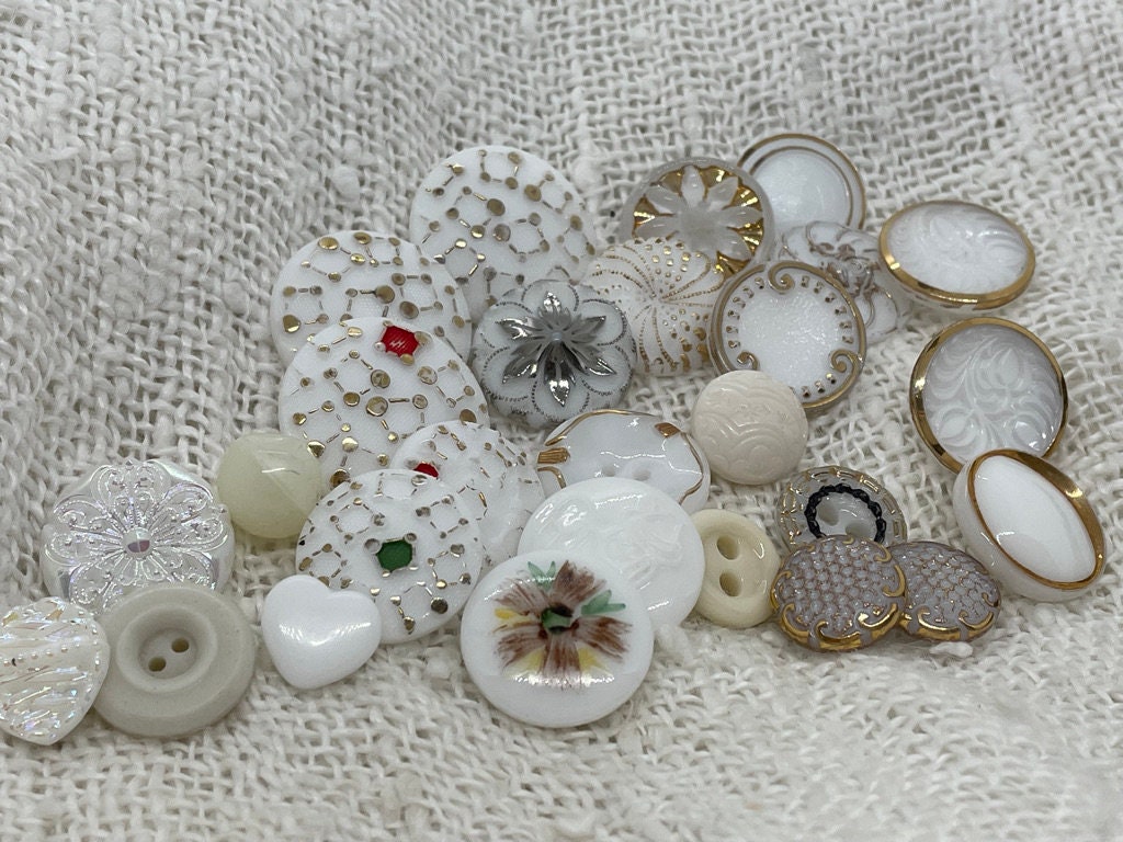 27 Modern White & Clambroth Glass Buttons Gold Luster - Etsy