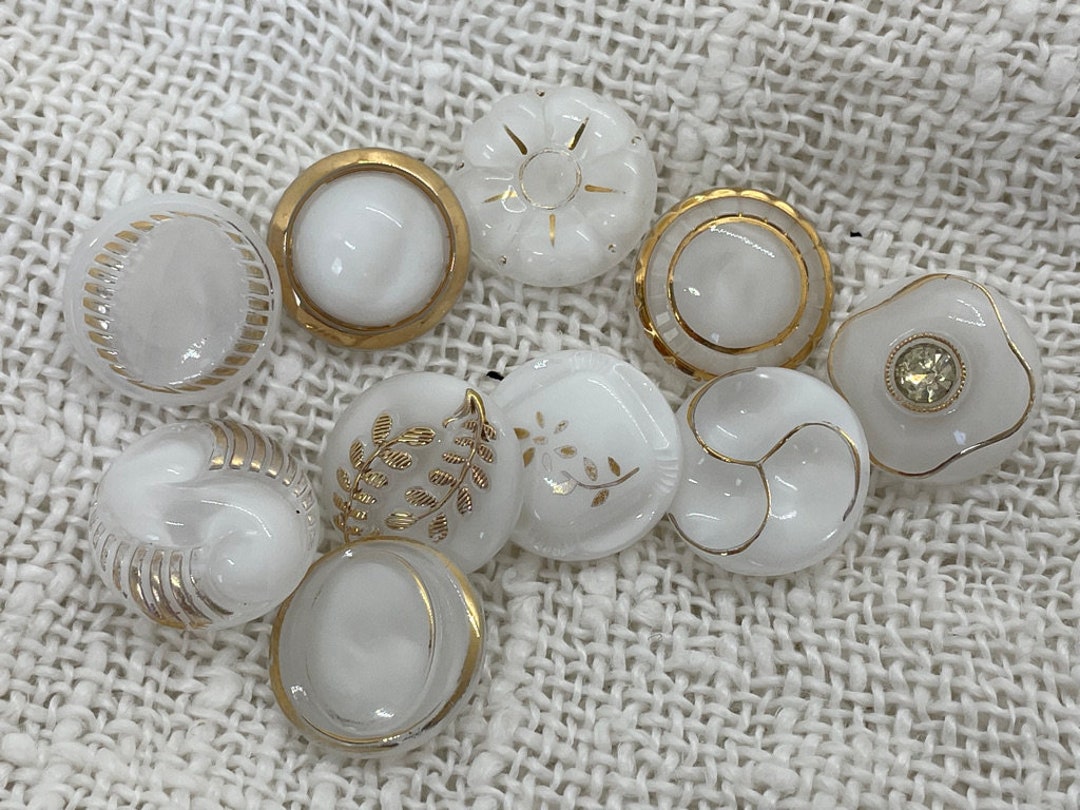 10 Modern Glass Moonglow Buttons, Clambroth With Gold Luster, Exc. Cond ...