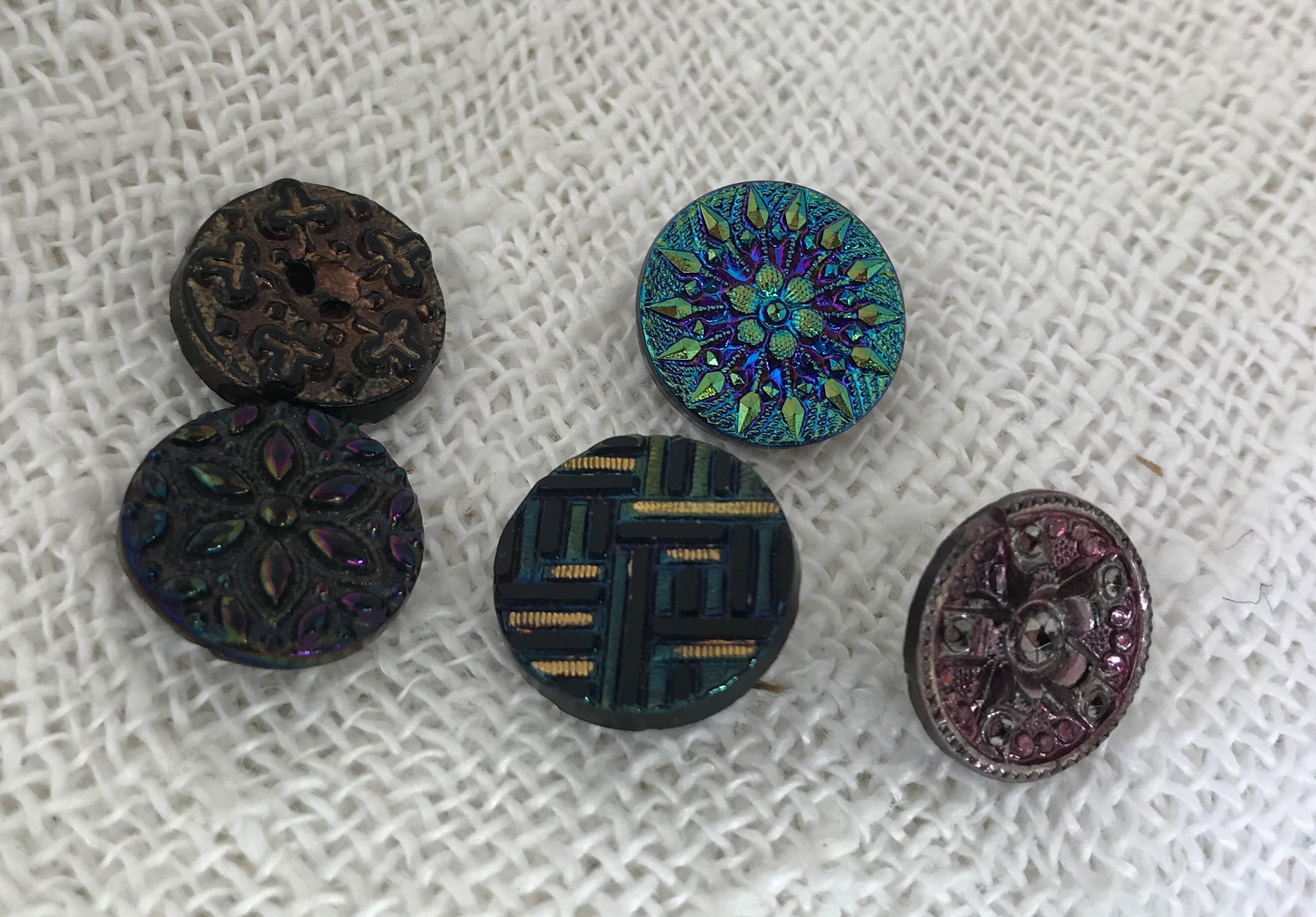 5 Antique Victorian Black Glass Luster Buttons | Etsy