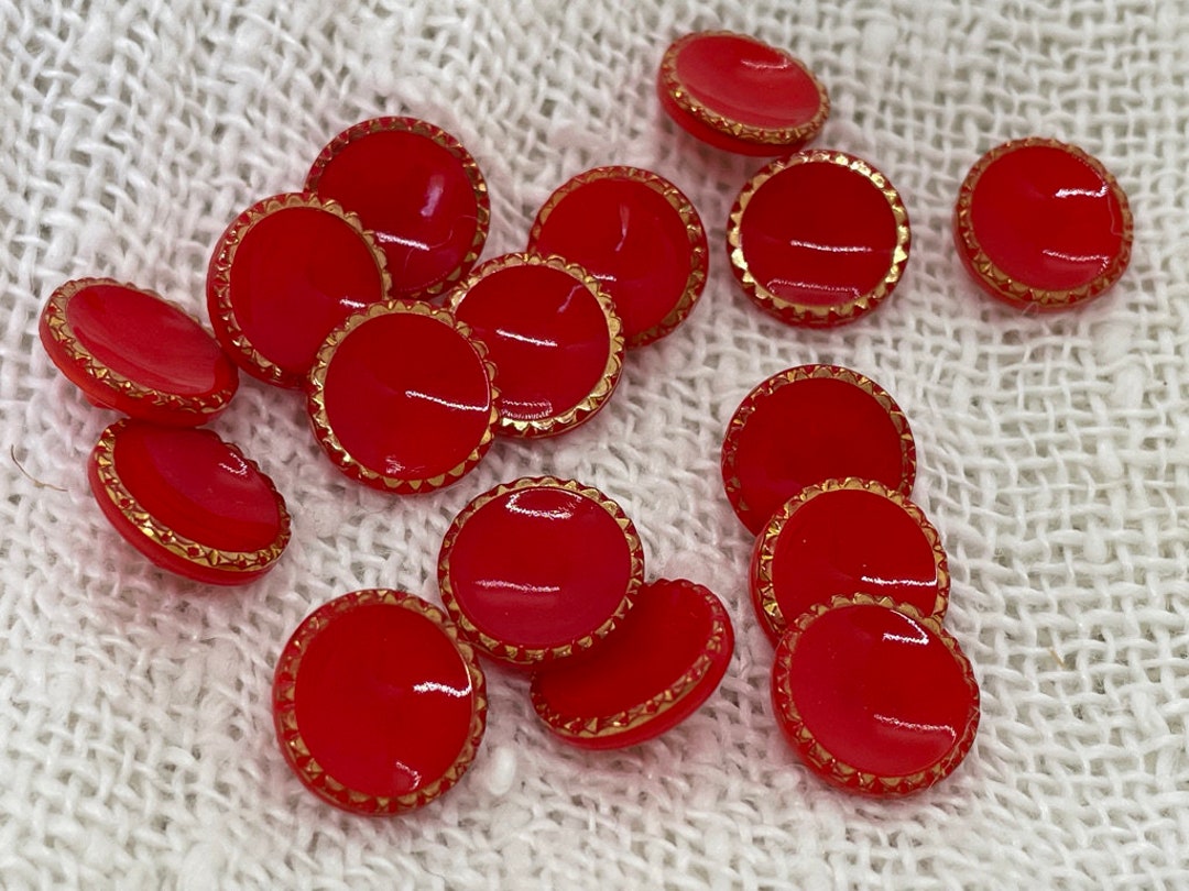 16 Matching Vintage Opaque Red Glass Buttons, 9/16, Gold Luster on ...