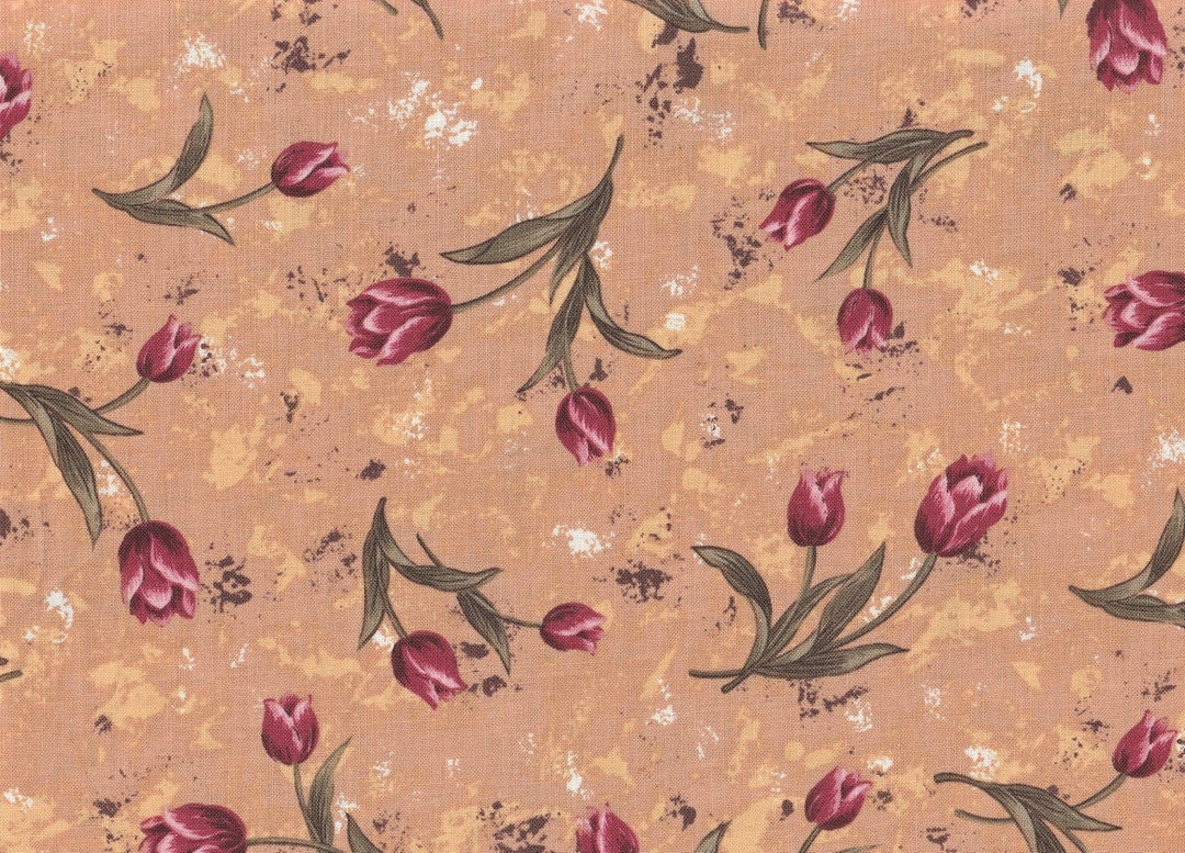 Clearance 100% Cotton Fabric, Burgundy Peach Coral Floral Print ...