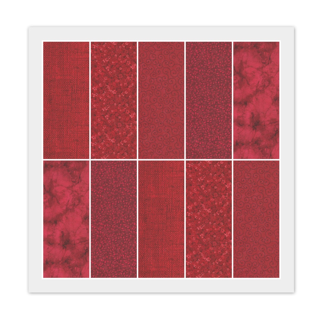 Jelly Roll - (20) 2 1/2" Red Color Strips, 5 Prints 4 Each, 100% Cotton ...