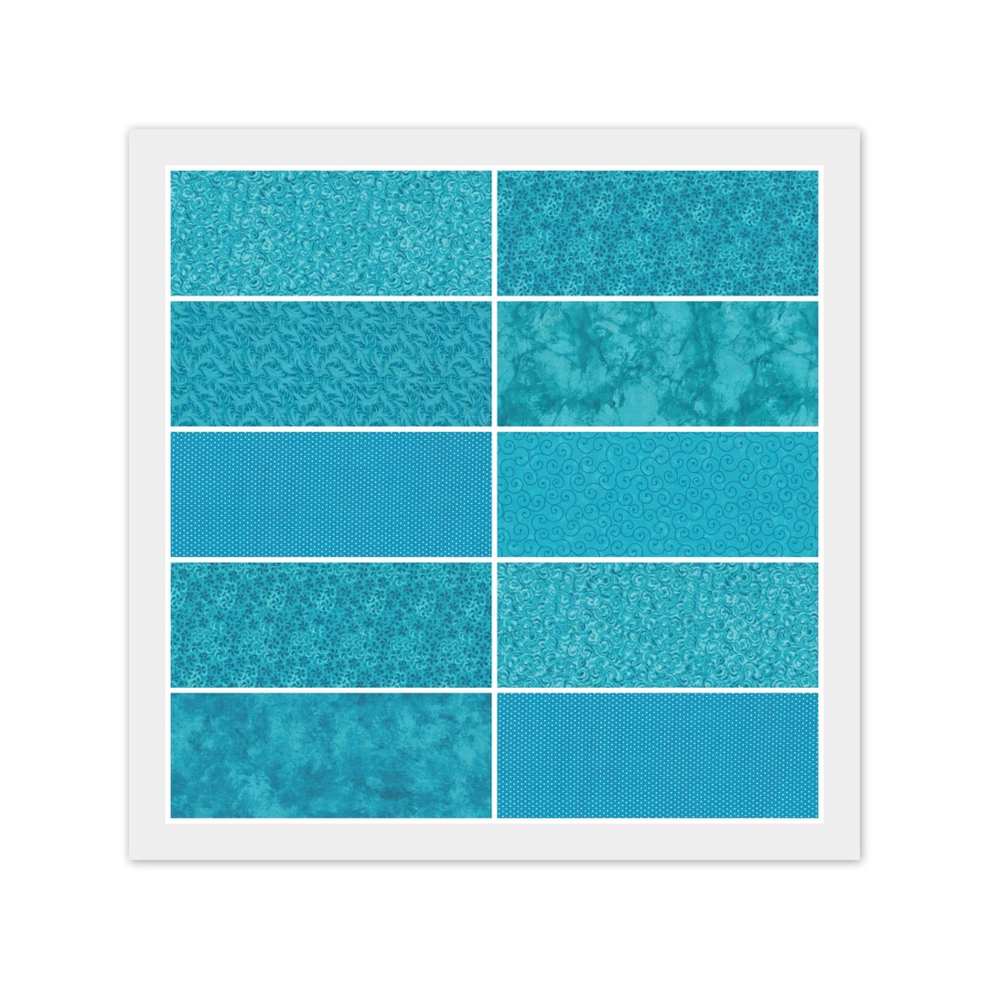 10 Fat Quarters, Turquoise Blue 100% Cotton Fabric, 3 Duplicates in ...