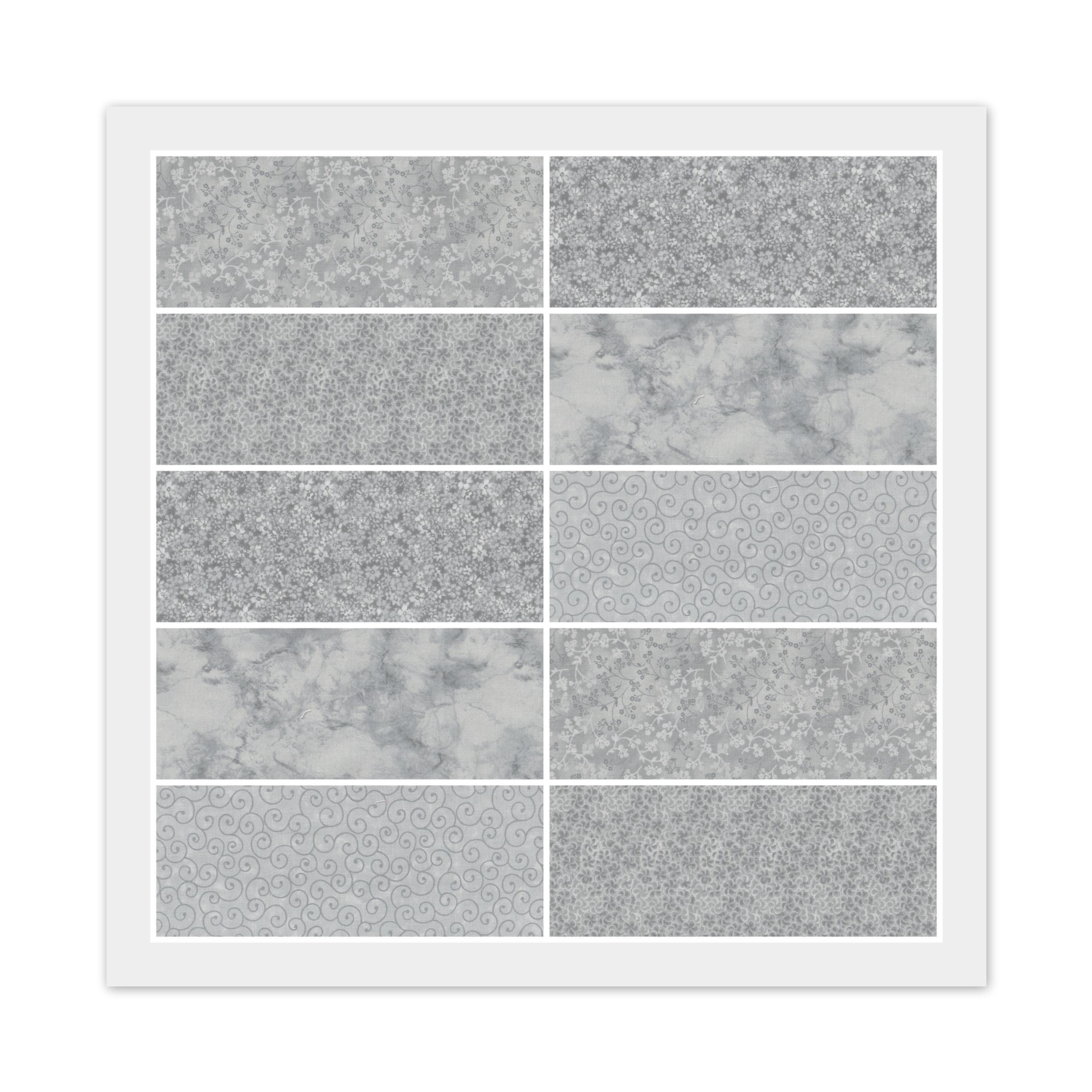 Gray Color Cotton Fabric: 10 Fat Quarters or 20 Strip Jelly Roll, Dups ...