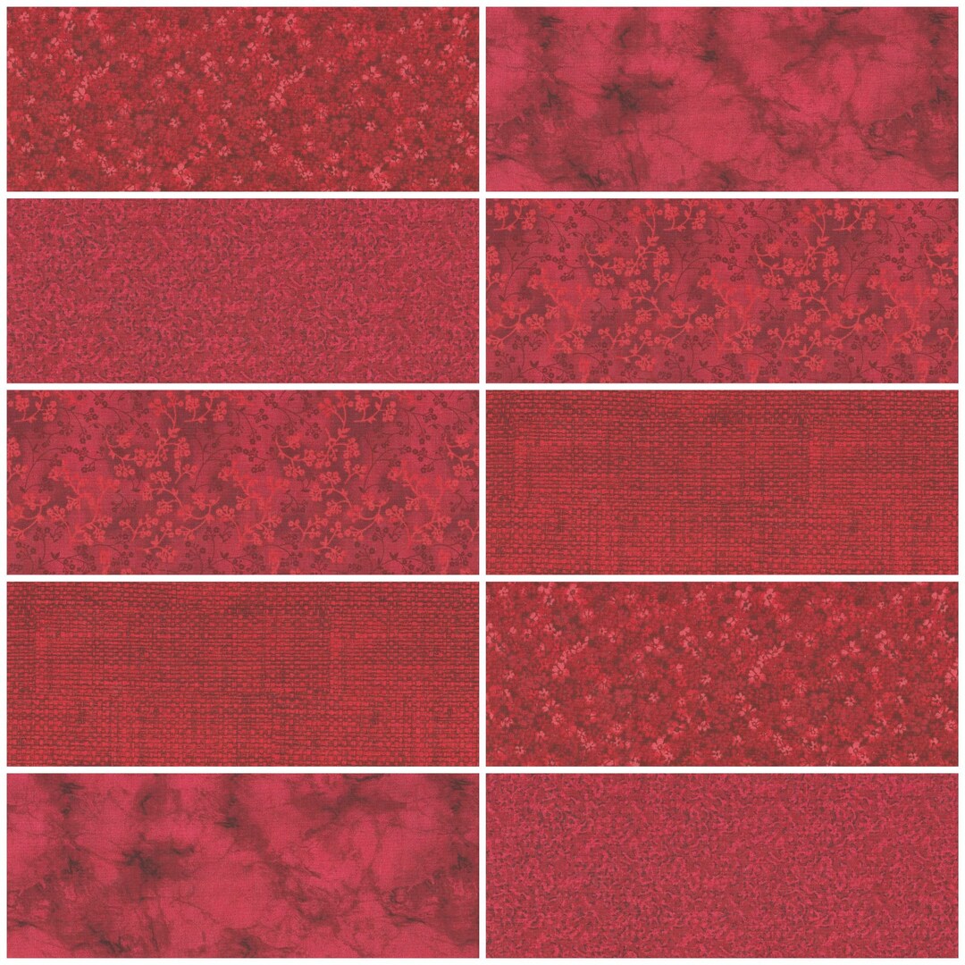 Fat Quarter Bundle, 100% Cotton Fabric Lot of 10 Ruby Red Colors, 5 ...