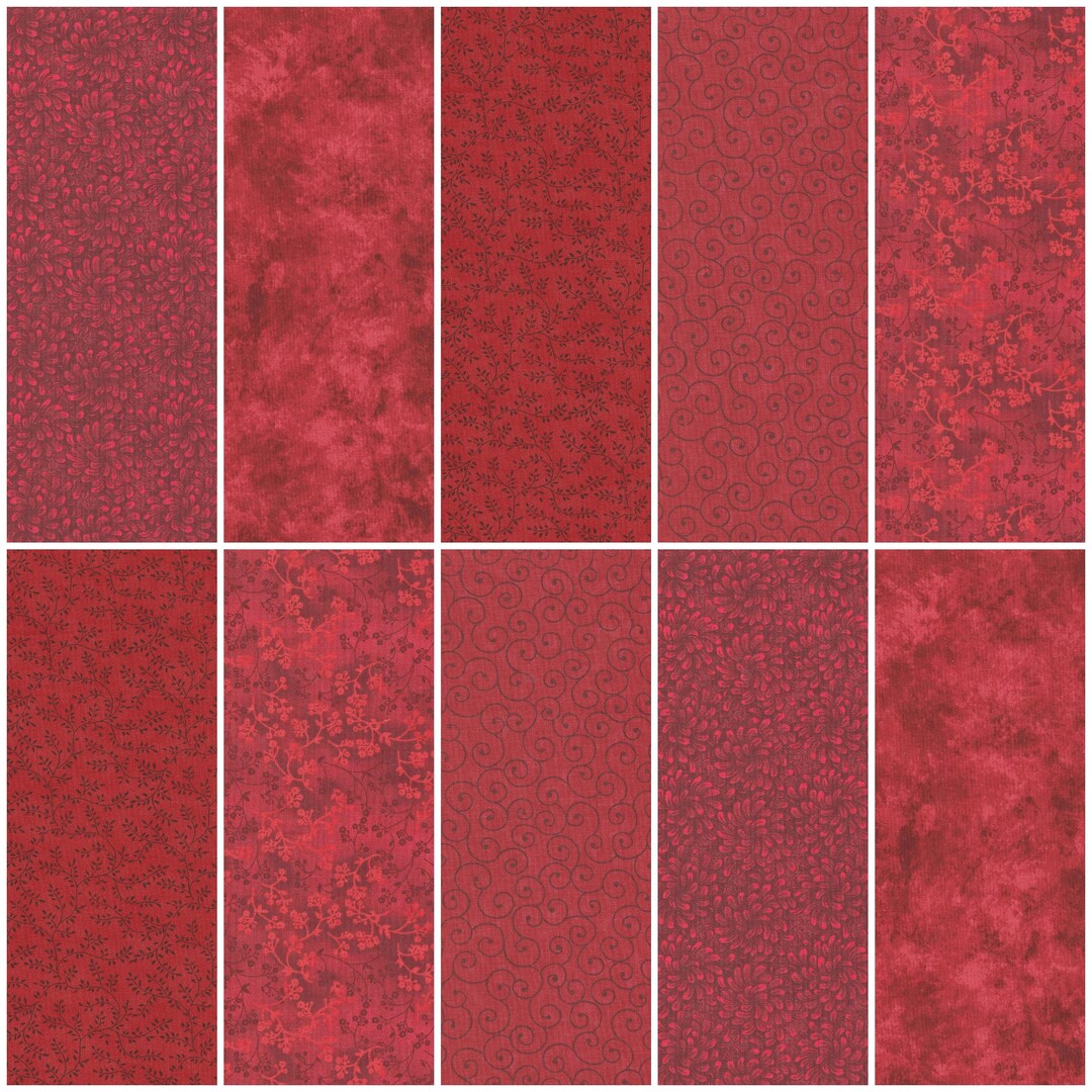 Jelly Roll 20 2 1/2 Ruby Red Color Strips, 5 Prints 4 Each, 100% Cotton ...