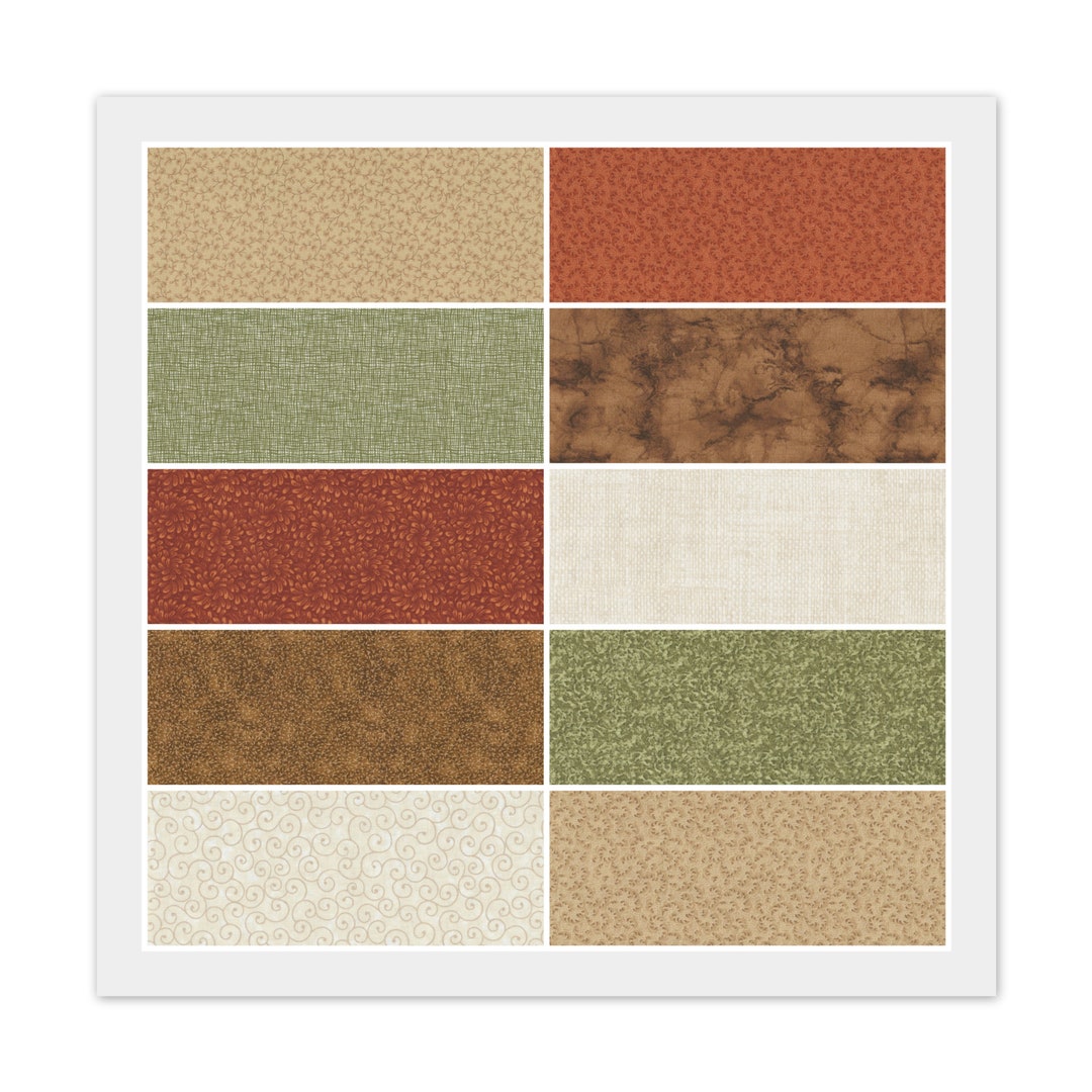 Brown Green Rust Natural Cotton Fabric: 10 Fat Quarters or 20 Strip ...