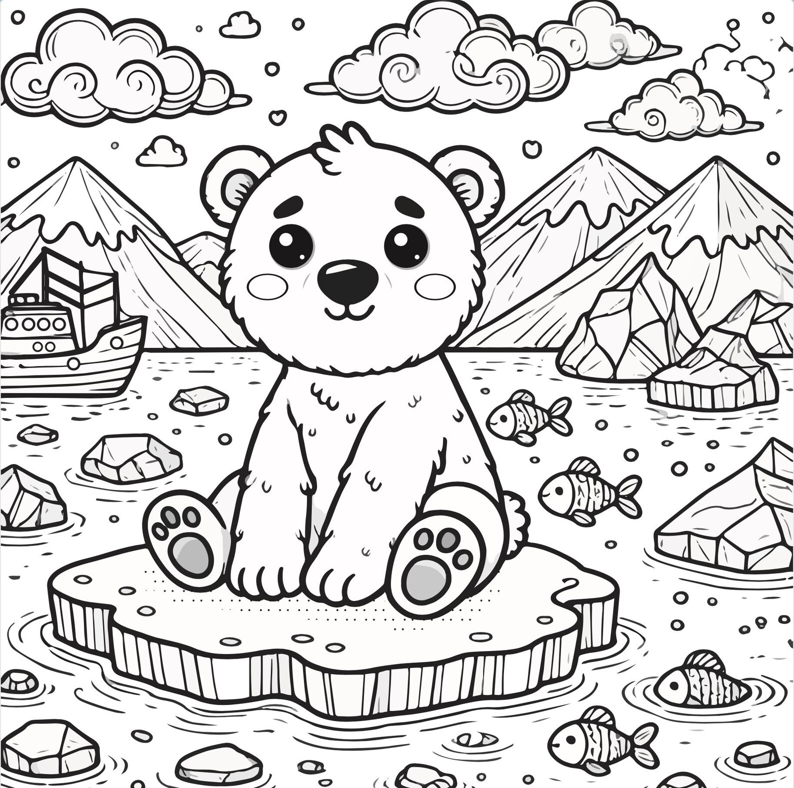 Adorable Polar Bear Coloring Page – Printable Arctic Animal Coloring ...