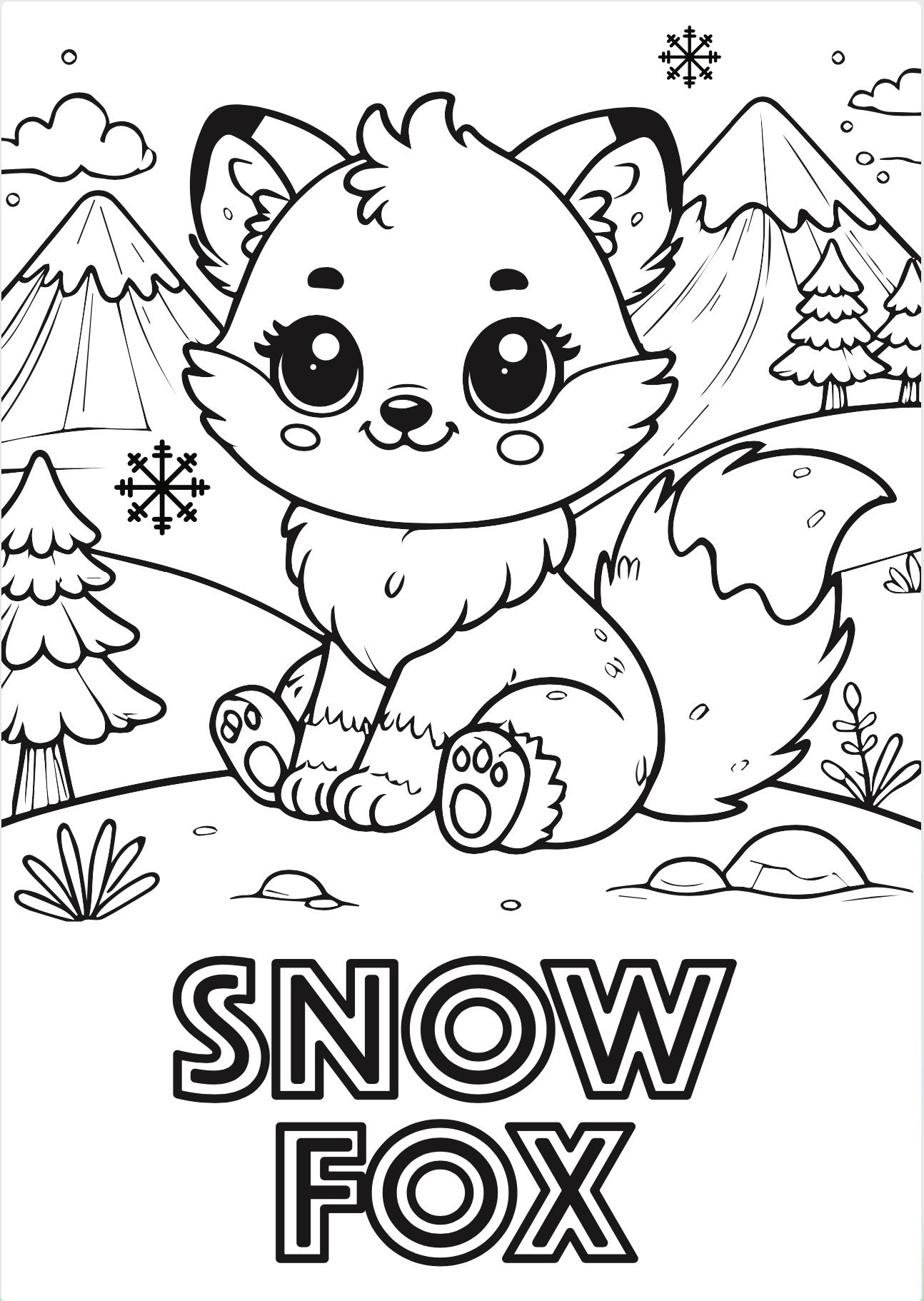 Adorable Arctic Fox Coloring Page – Printable Winter Animal Coloring ...