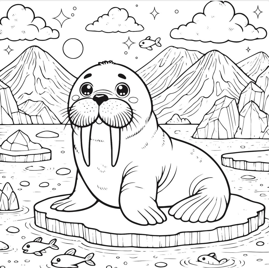 Cute Walrus Coloring Page | Arctic Animal Printable | Kids & Adults ...