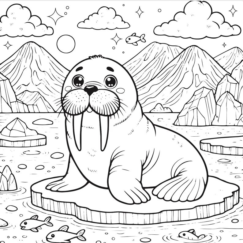 Cute Walrus Coloring Page | Arctic Animal Printable | Kids & Adults ...