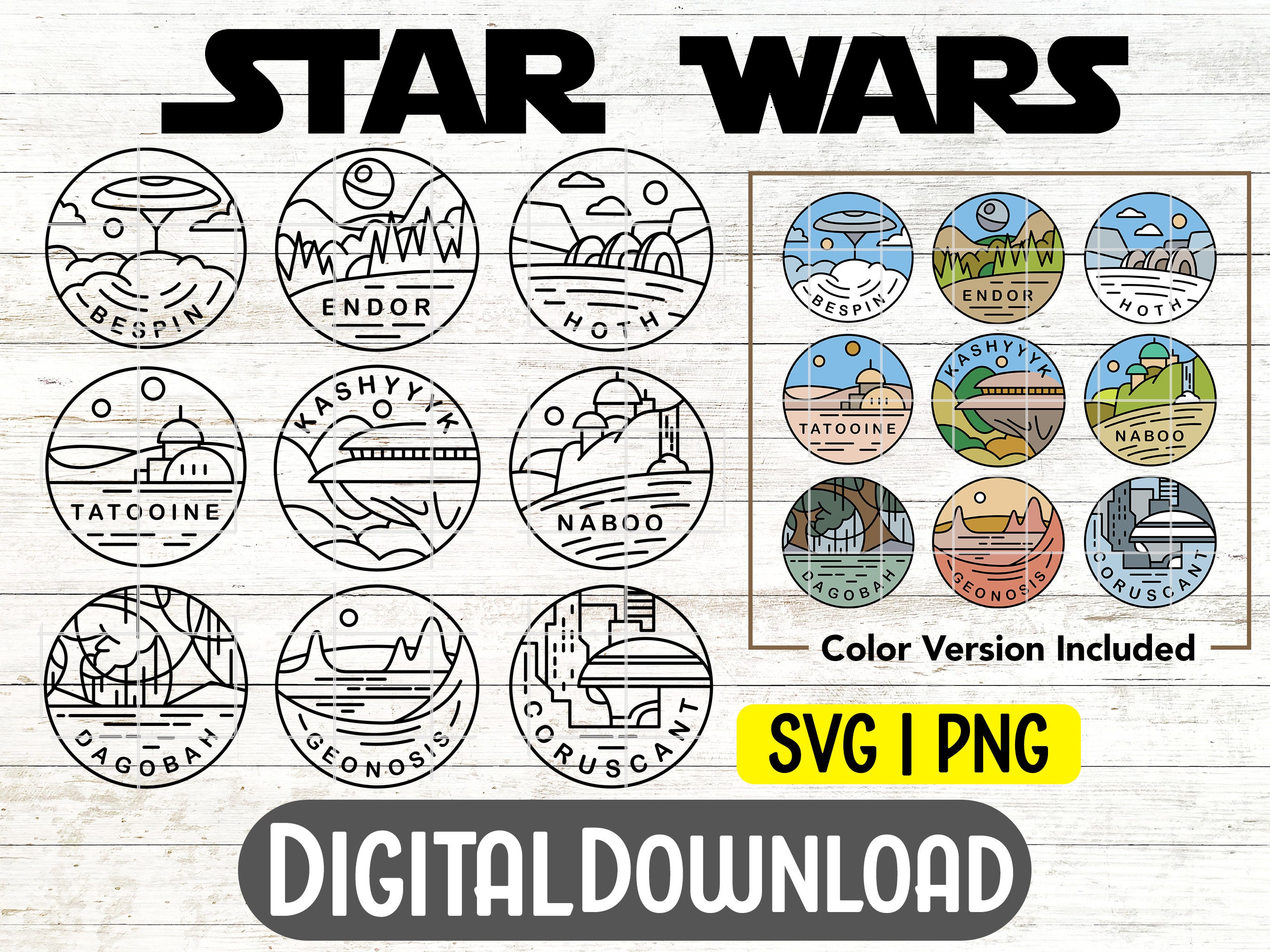 Star Wars Planets Simple SVG PNG Galaxy's Edge T-shirt - Etsy UK