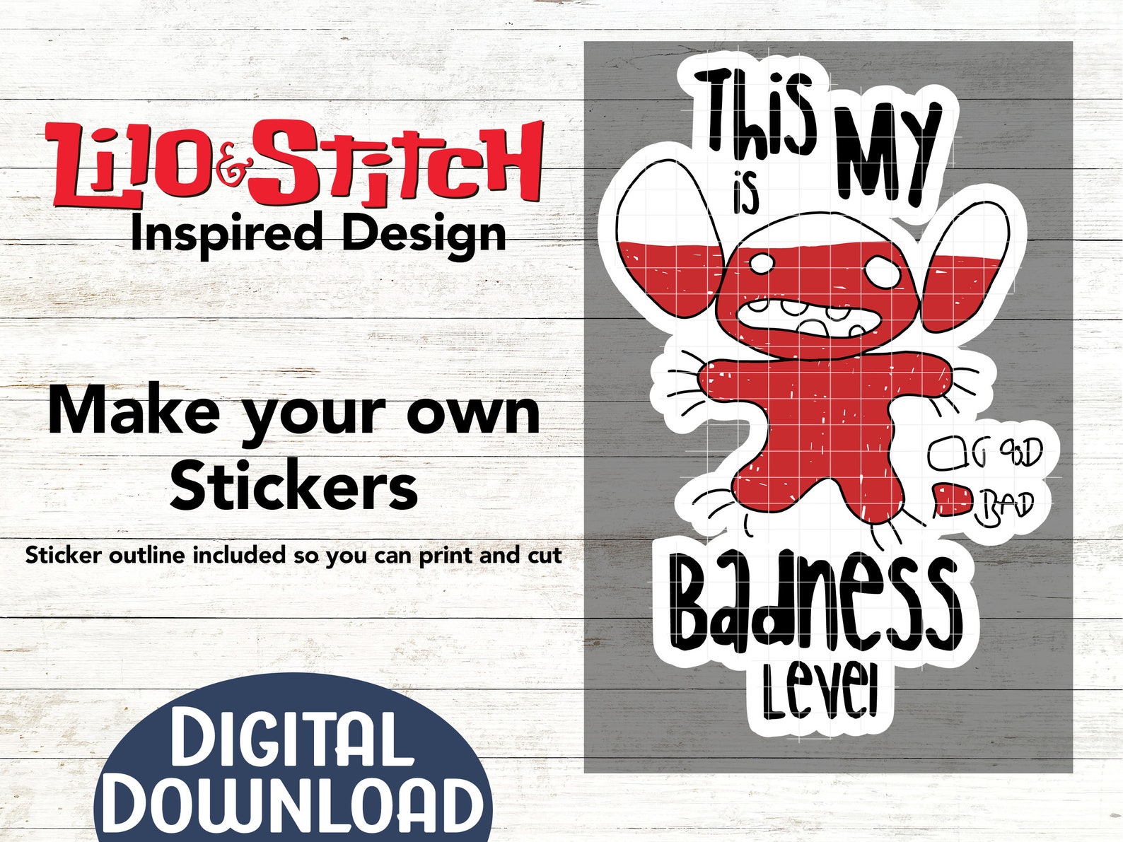 Stitch Badness Level Svg Lilo and Stitch Stickerstitch Svg - Etsy India