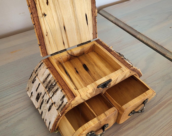 Artisan Wood, Jewelry Log Box, Fairy Drawers, Wooden Keepsake Box With ...