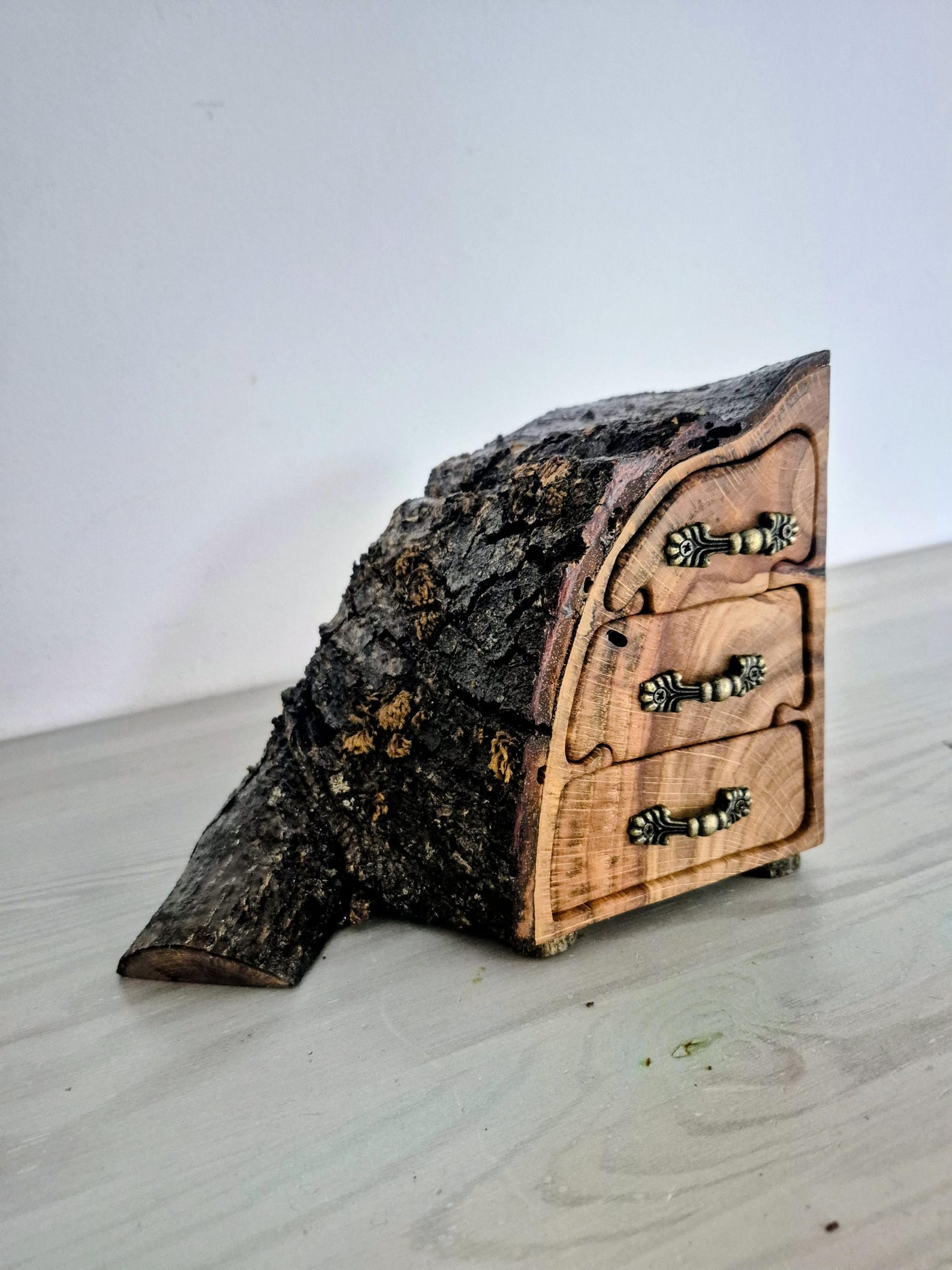 Natural Oak Log Storage Box With 3 Drawers • Rustic Keepsake Box • Eco ...