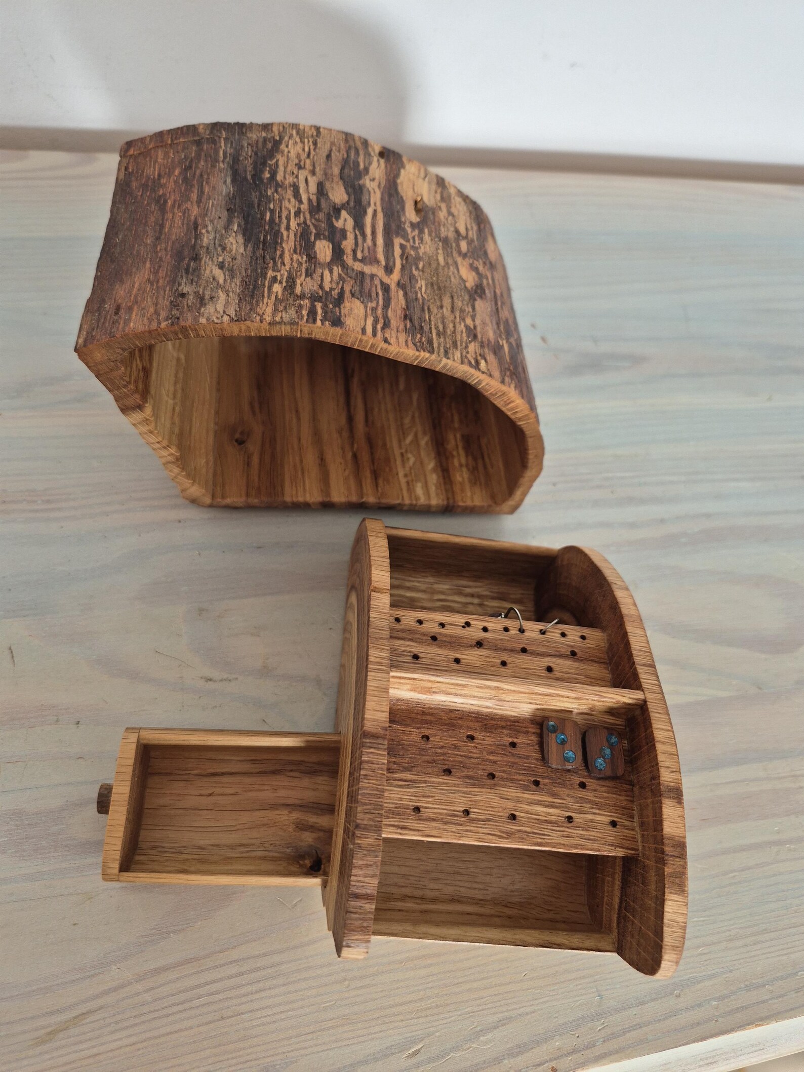 Oak Log Box With Two Sections & Secret Drawer • Jewelry and Keepsake ...