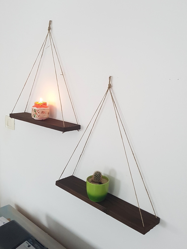 Large Wooden Rustic Hanging Rope Shelf Display Shelf Wall | Etsy UK