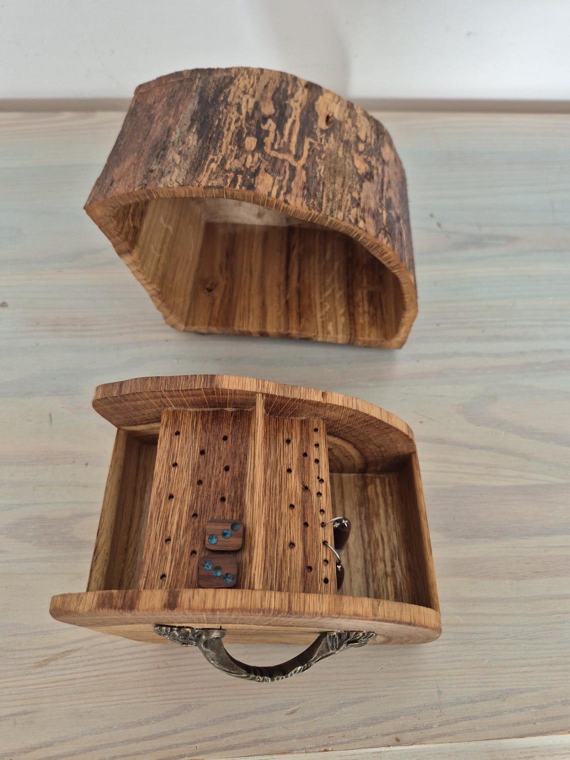 Oak Log Box With Two Sections & Secret Drawer • Jewelry and Keepsake ...