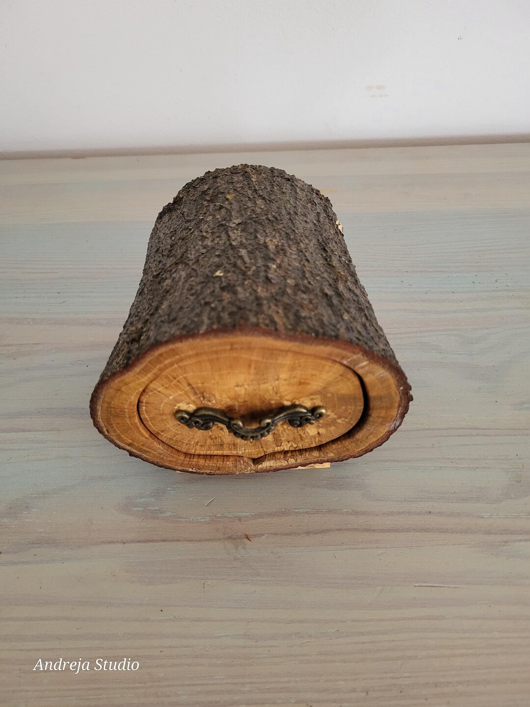 Rustic Log Box With Bark, Fairy Drawer Metal Handle, Natural Oak Wood ...