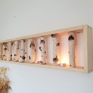 110cm Large White Birch Wall Art, Birch Wall Display Shelf, Framed ...