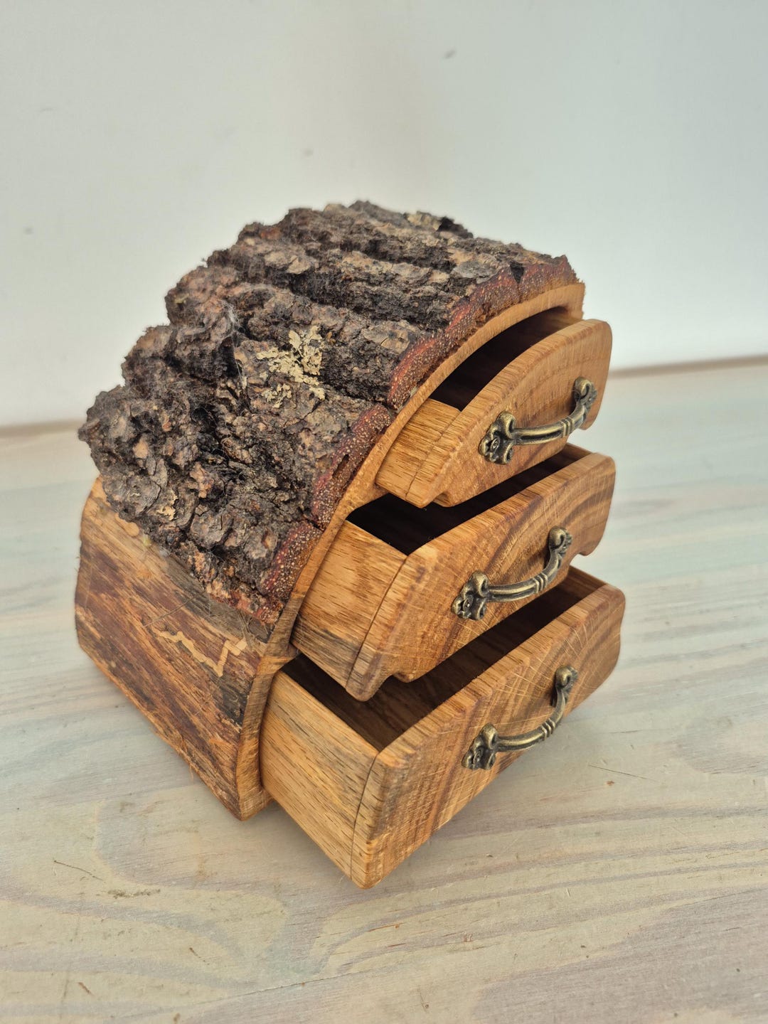 Natural Oak Log Storage Box With 3 Drawers • Rustic Keepsake Box • Eco ...