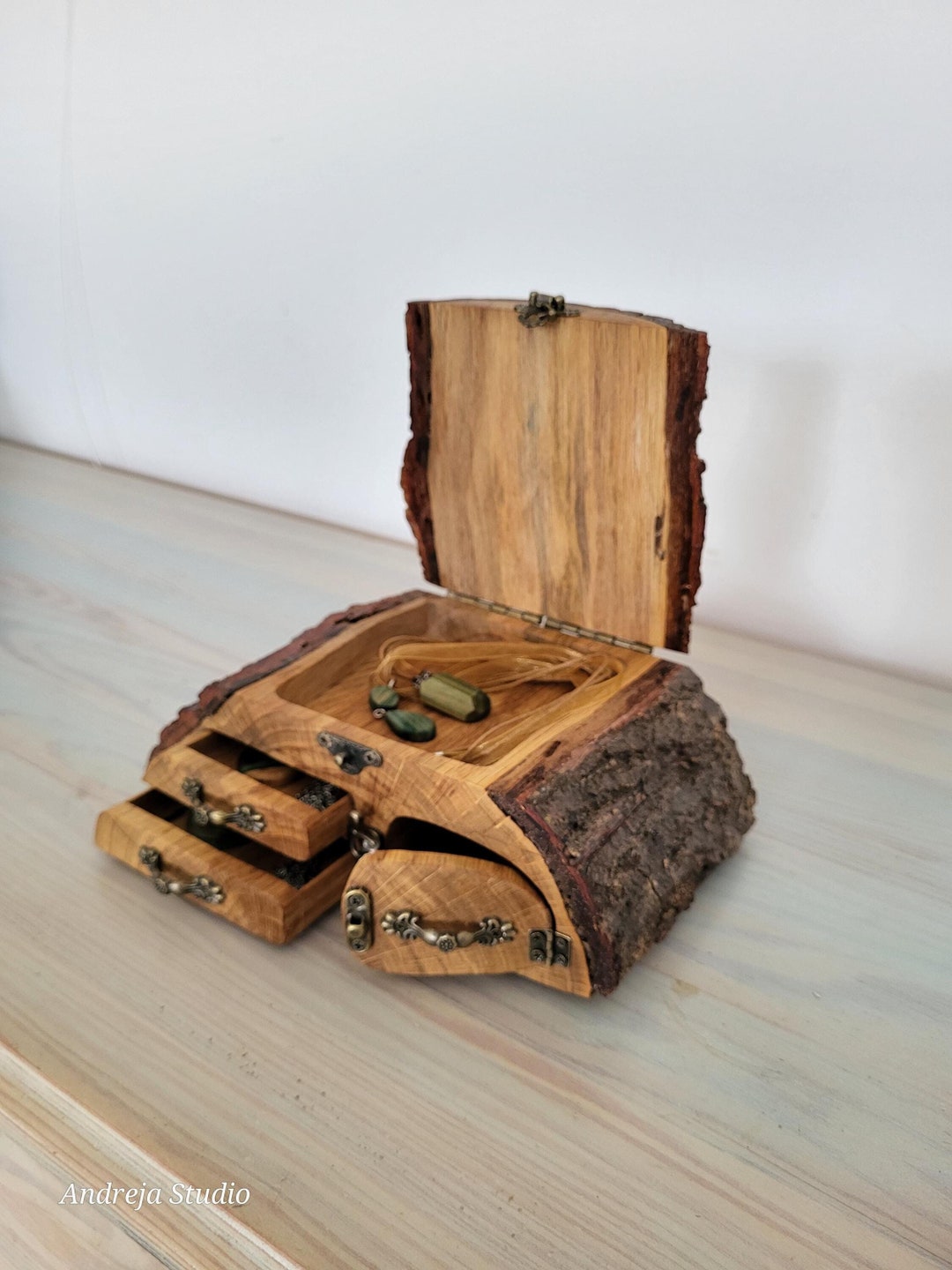 ECO Friendly Jewelry Oak Log Box, Fairy Drawers, Wooden Keepsake Box ...