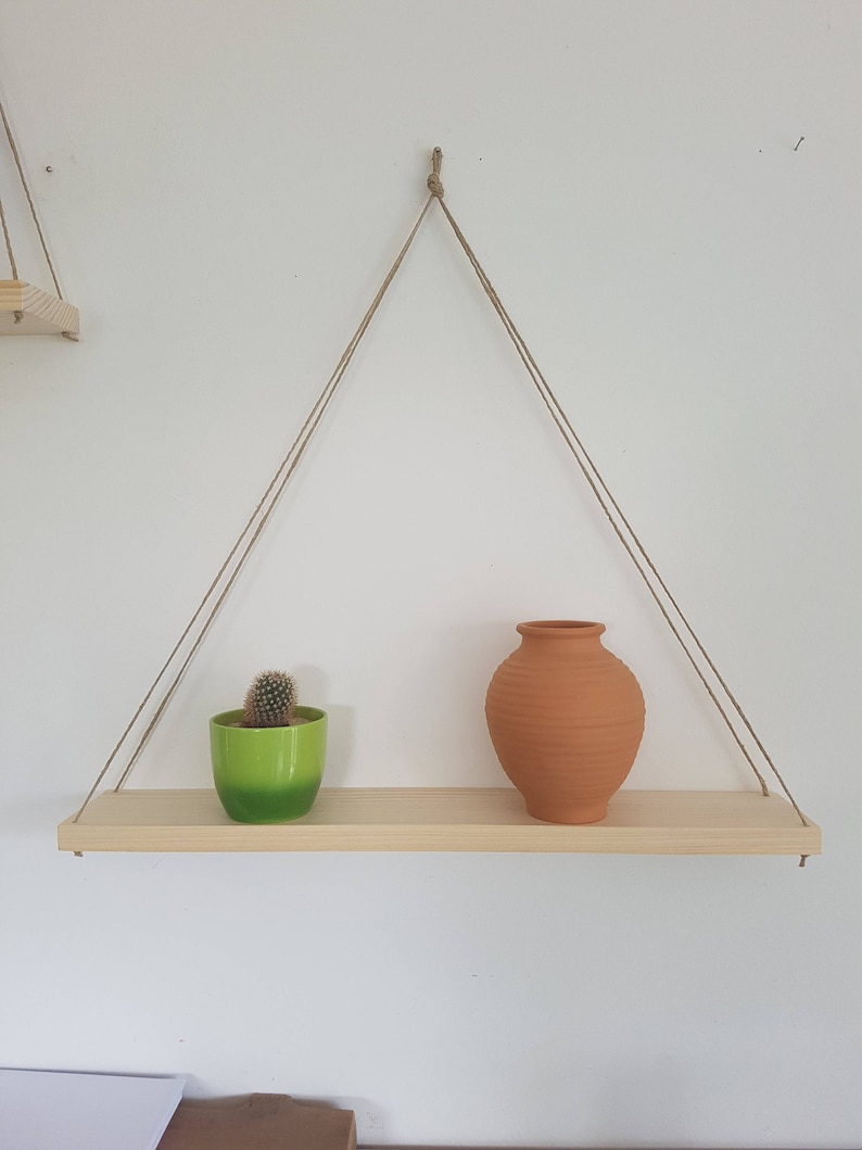 Large Wooden Rustic Hanging Rope Shelf Display Shelf Wall | Etsy UK