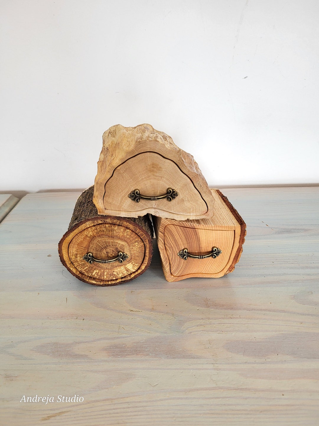 Firewood Log Box Composition of Three, Fairy Drawers With Metal Handles ...