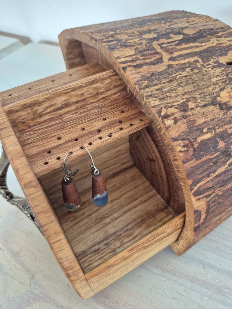 Oak Log Box With Two Sections & Secret Drawer • Jewelry and Keepsake ...