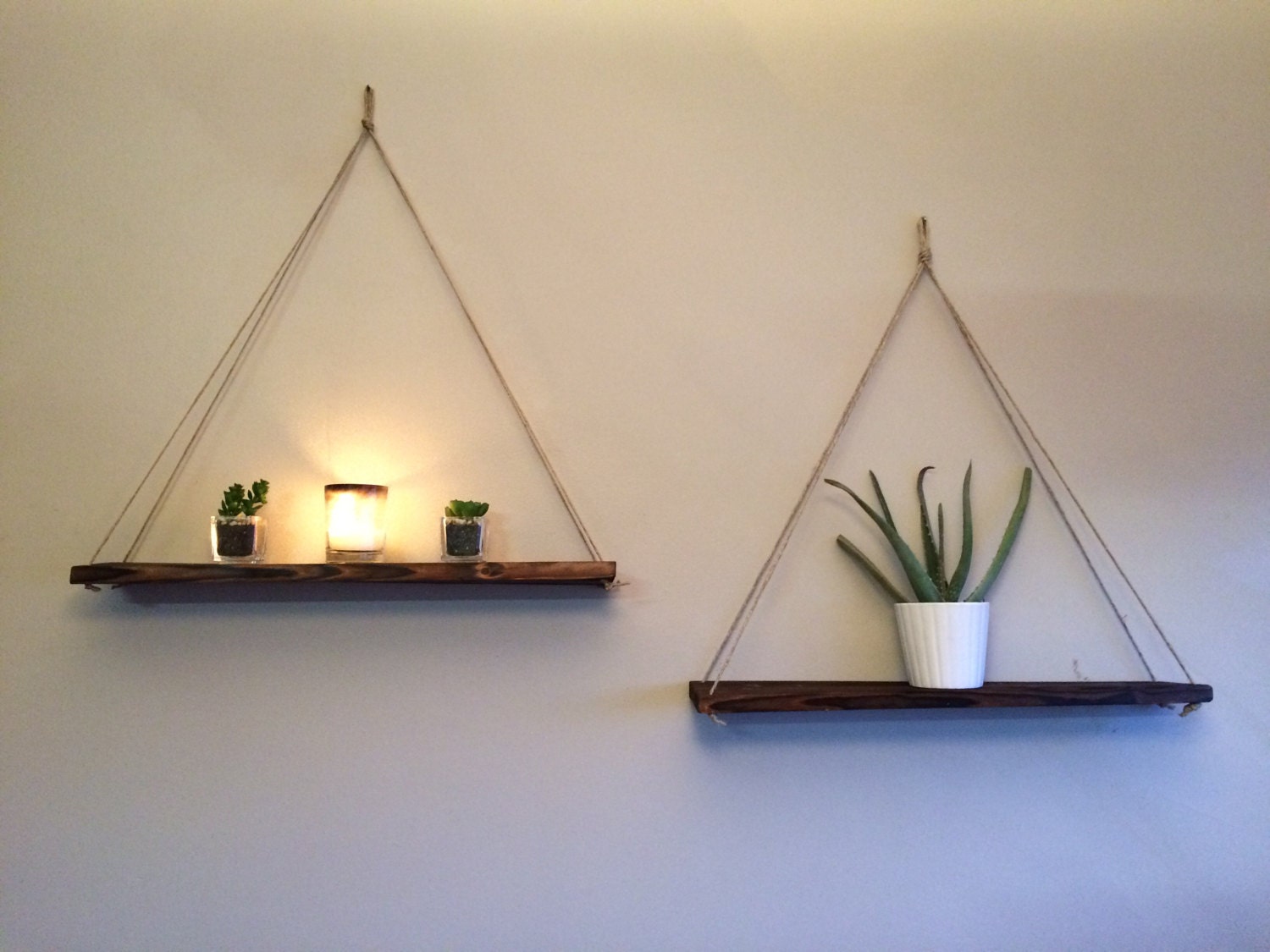 Large Wooden Rustic Hanging Rope Shelf Display Shelf Wall | Etsy UK