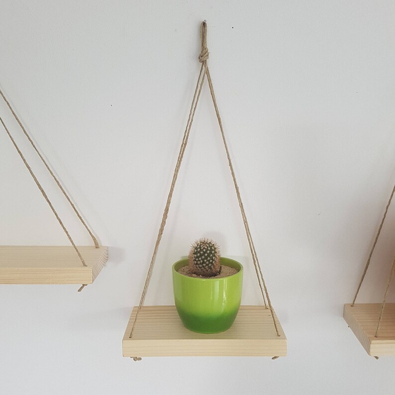 Small Wooden Rustic Hanging Rope Shelf Display Shelf Wall | Etsy