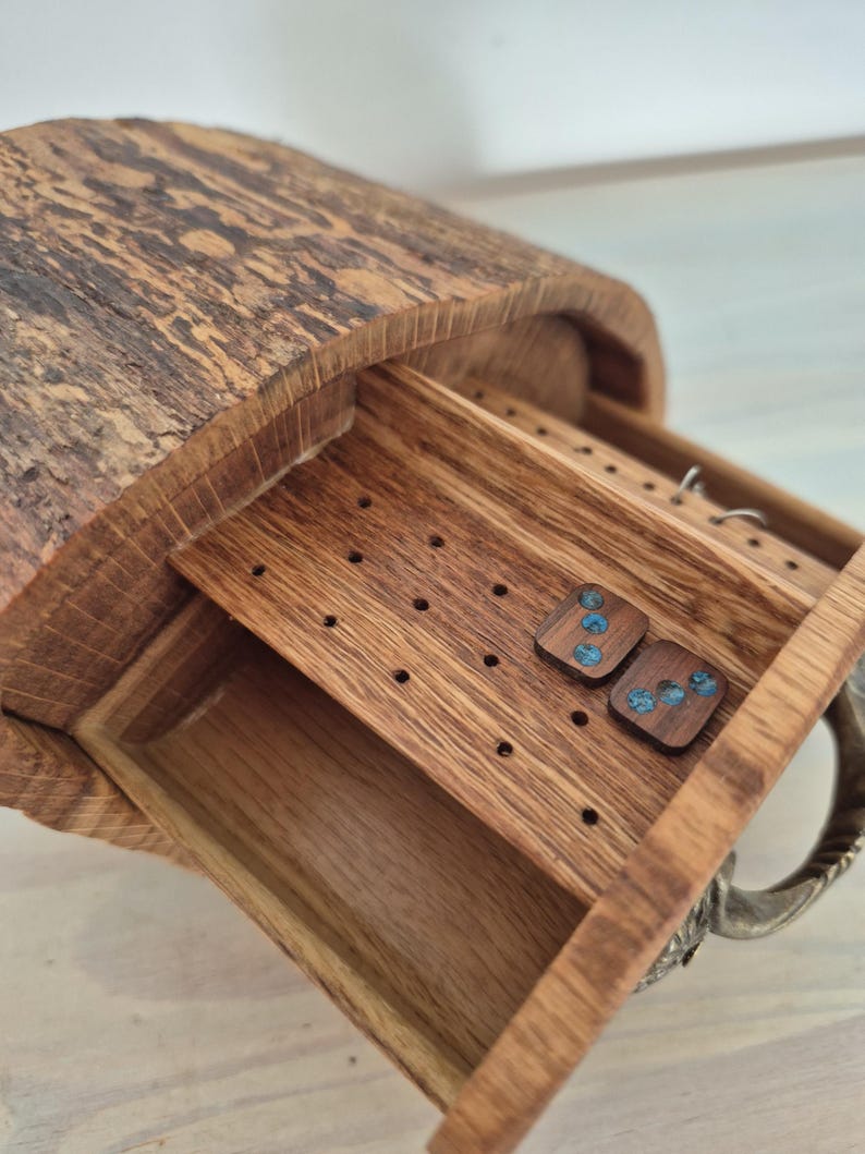 Oak Log Box With Two Sections & Secret Drawer • Jewelry and Keepsake ...