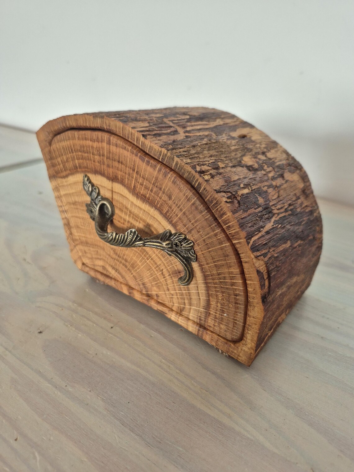 Oak Log Box With Two Sections & Secret Drawer • Jewelry and Keepsake ...