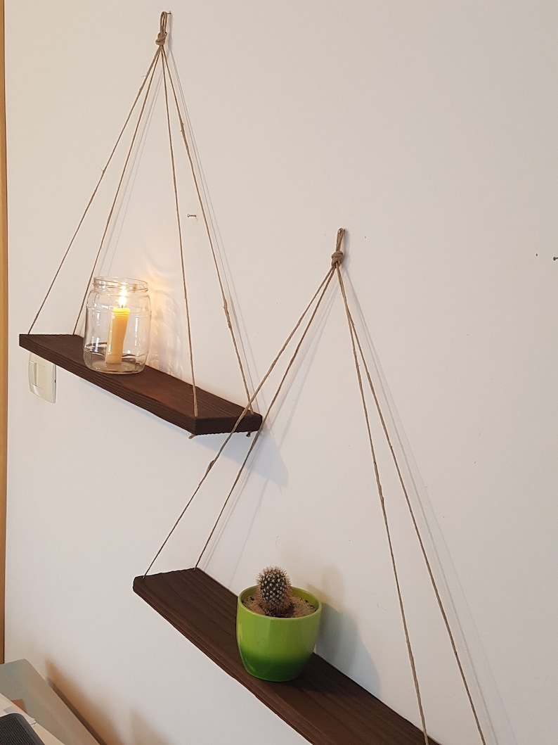 Large Wooden Rustic Hanging Rope Shelf Display Shelf Wall | Etsy UK