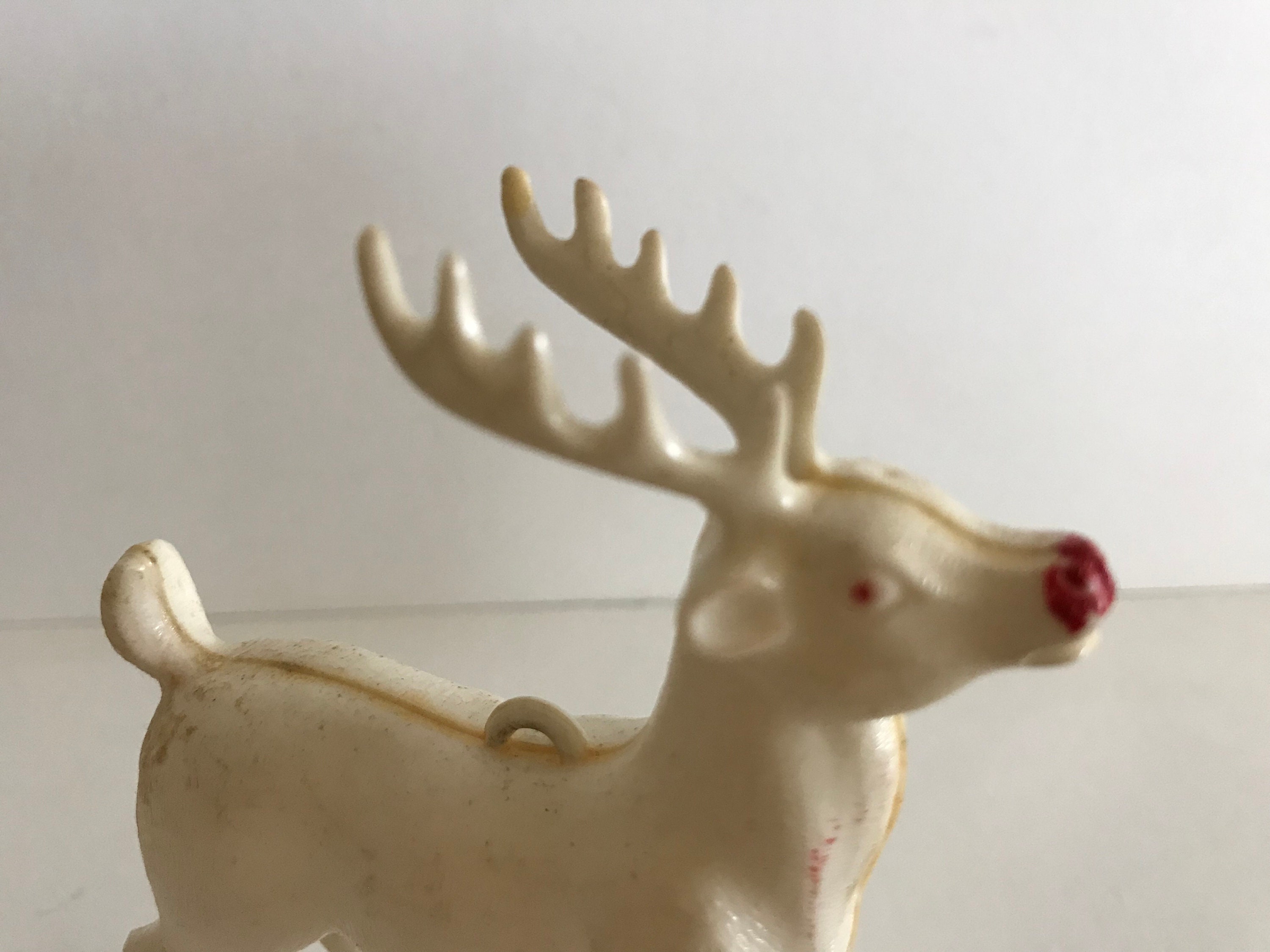 Vintage Celluloid Reindeer Ornament/christmas Reindeer Ornament/white ...